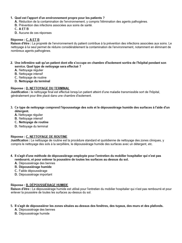 Quizz sur le nettoyage et désinfection | PDF | Infection | Hôpital