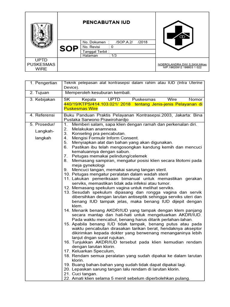 SOP PENCABUTAN IUD Ok | PDF