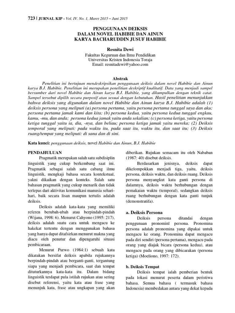 723 - Penggunaan Deiksis Dalam Novel Habibie Dan Ainun Karya Bacharuddin Jusuf Habibie Resnita ...