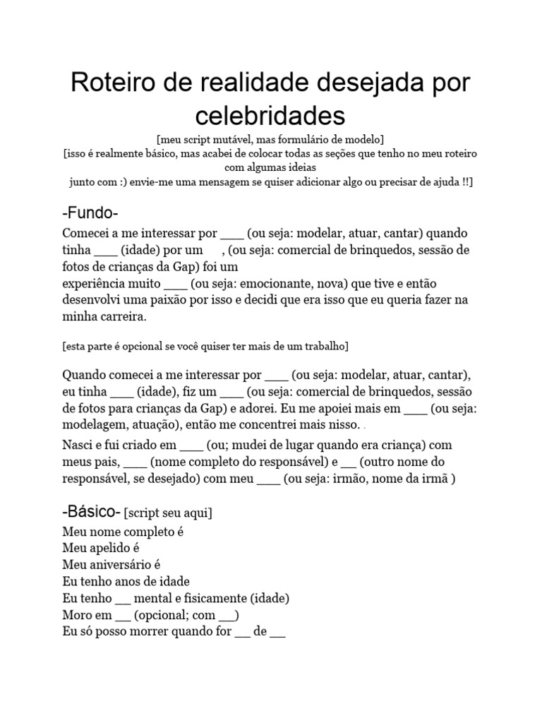 Modelo de Script Fama DR - ) ) | PDF