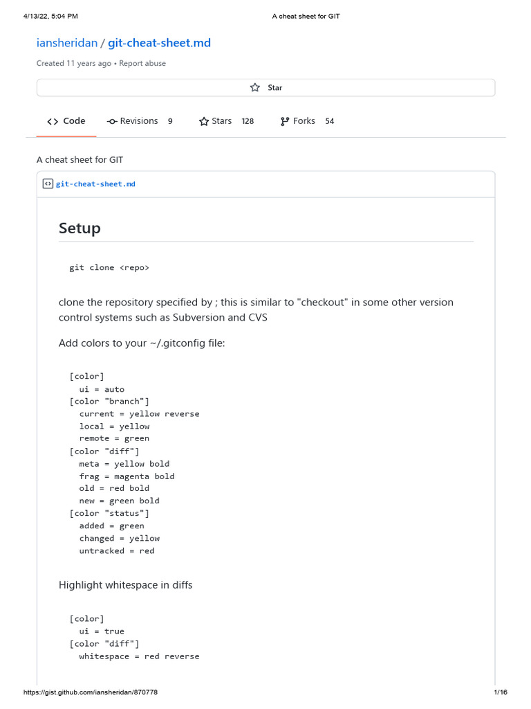 A Cheat Sheet For GIT | PDF