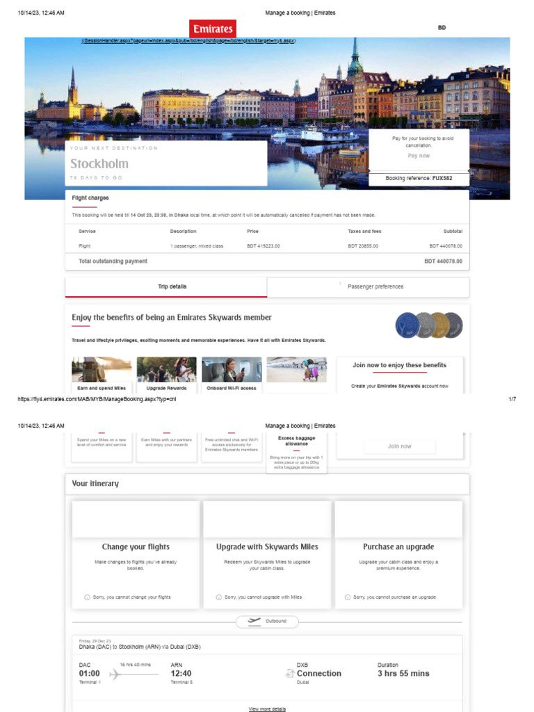 Manage A Booking - Emirates | PDF