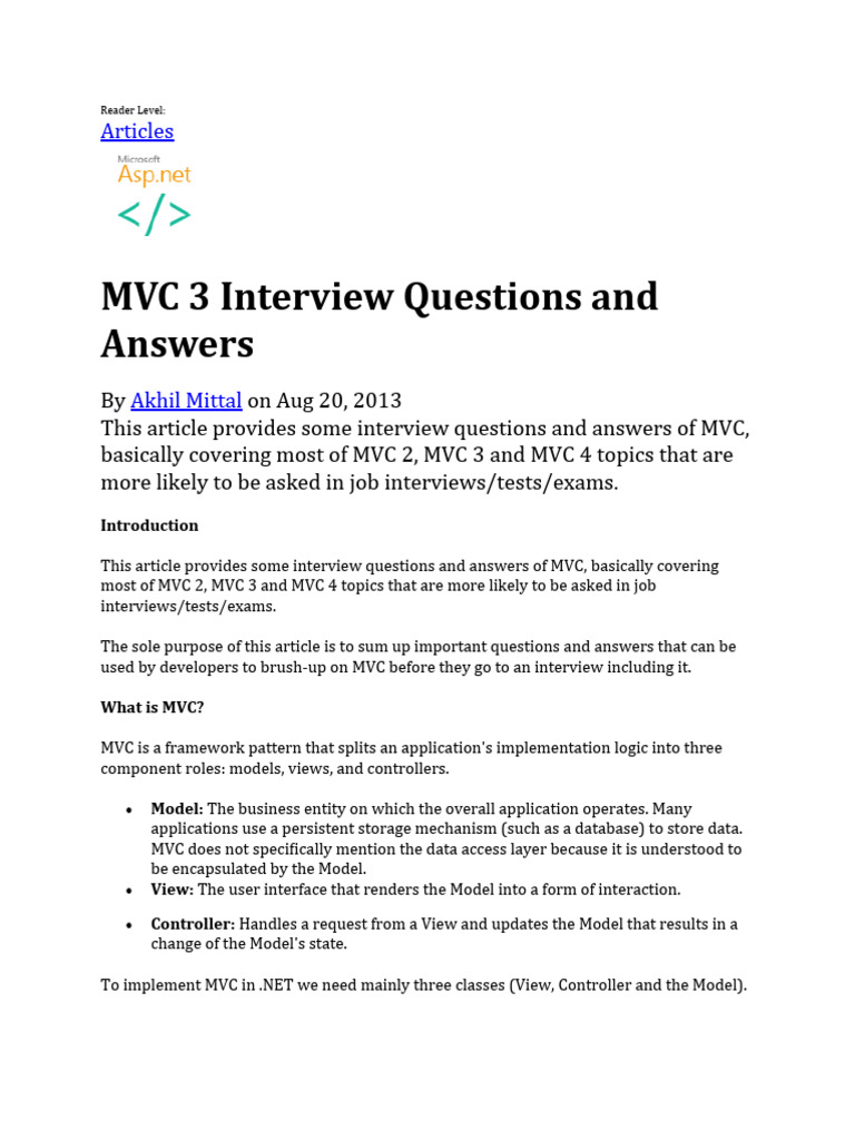 MVC Concepts | PDF | Model–View–Controller | World Wide Web
