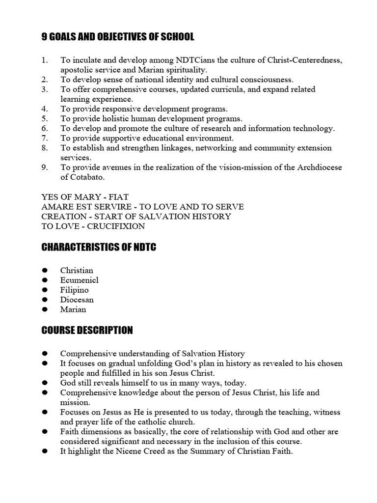 9 Goals and Objectives of School | PDF | God | Revelation