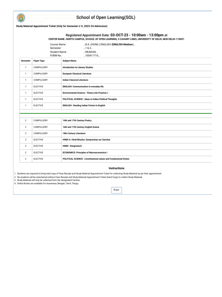 SOL Study Material Appointment Details | PDF | Language Arts & Discipline