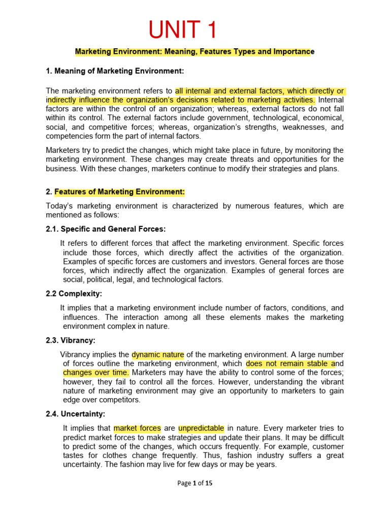 Unit1 - Marketing Environment | PDF | Marketing | Economics