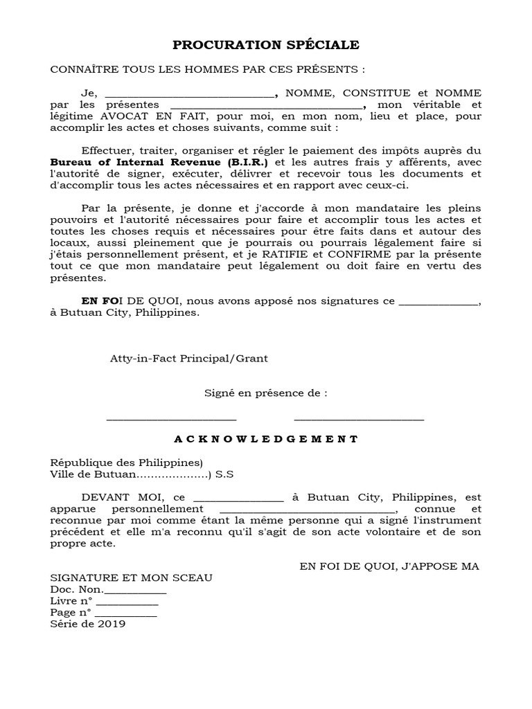 Procuration Spéciale Pour La Transaction Bir | PDF | Gouvernement