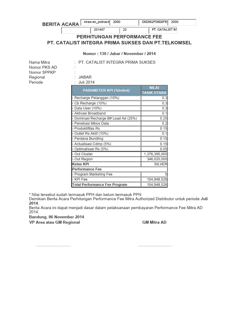 BA Perfomance Fee Juli Catalist | PDF BA Perfomance Fee Juli Catalist | PDF