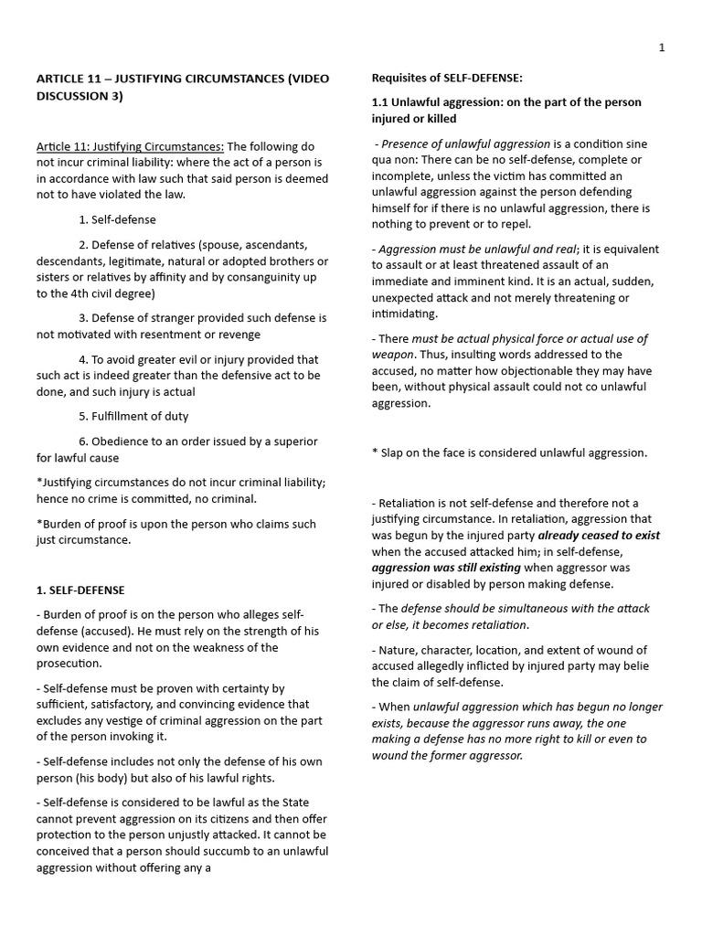 Article 11 Justifying Circumstances | PDF Article 11 Justifying Circumstances | PDF