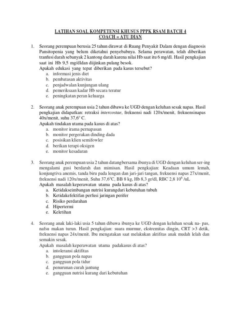 Batch 4 Latihan Kompetensi Khusus RSAM | PDF | Kesehatan Holistik ...