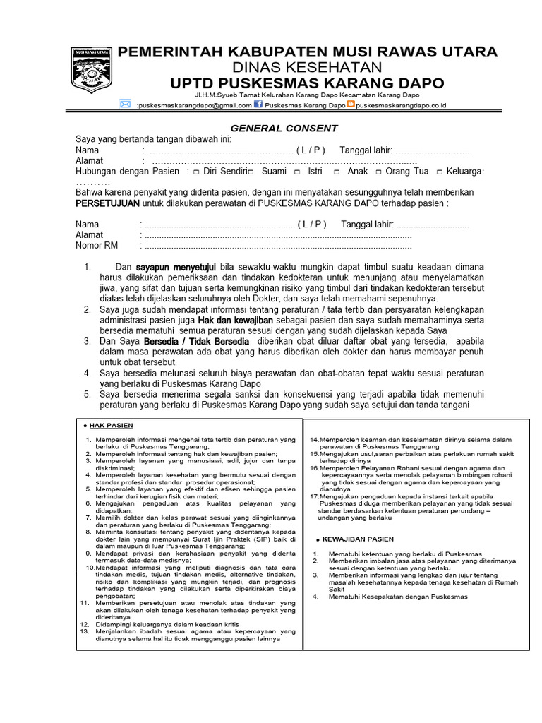 Persetujuan Perawatan Puskesmas Karang Dapo | PDF | Kesehatan Holistik | Sains & Matematika