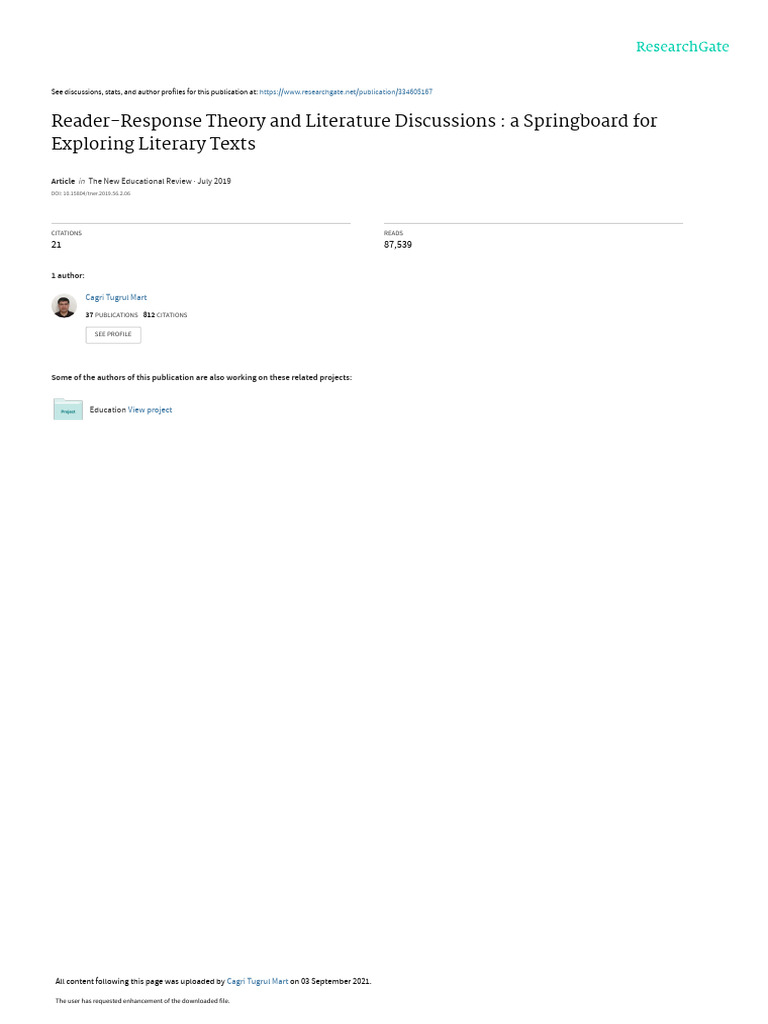 Reader-Response Theory in Literary Analysis | PDF | Language Arts ...