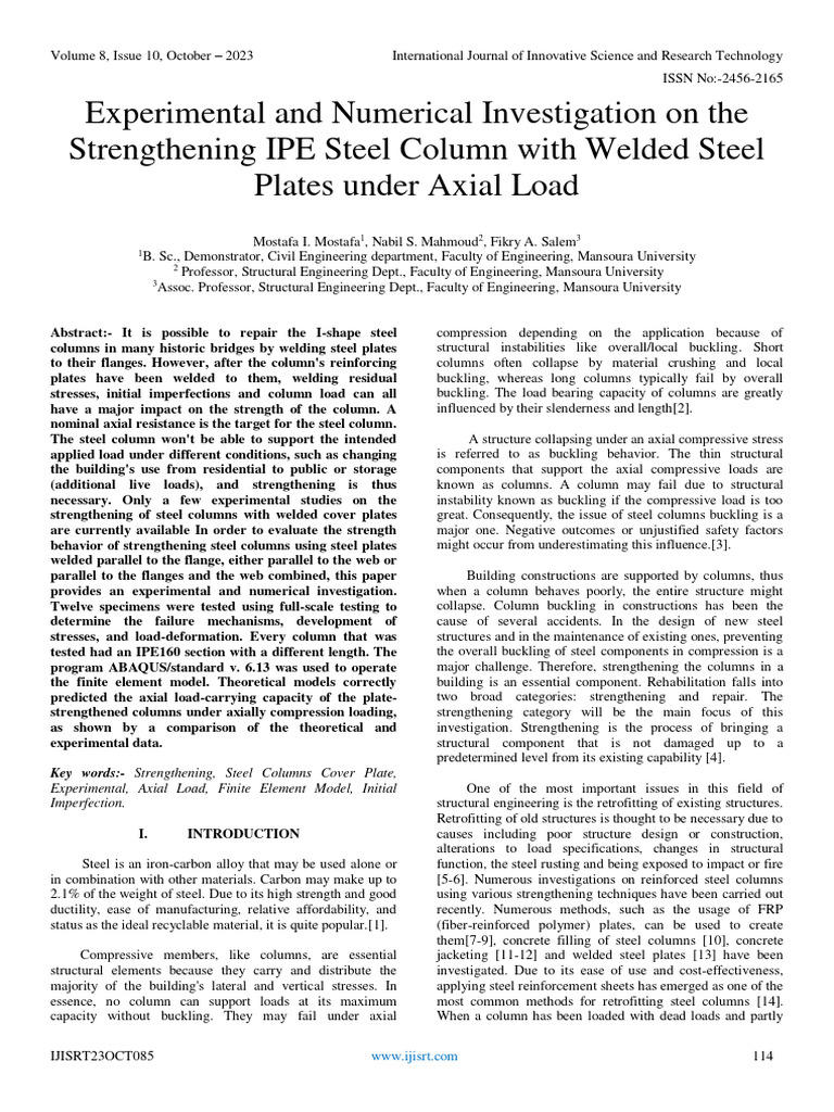 Experimental and Numerical Investigation On The Strengthening IPE Steel ...