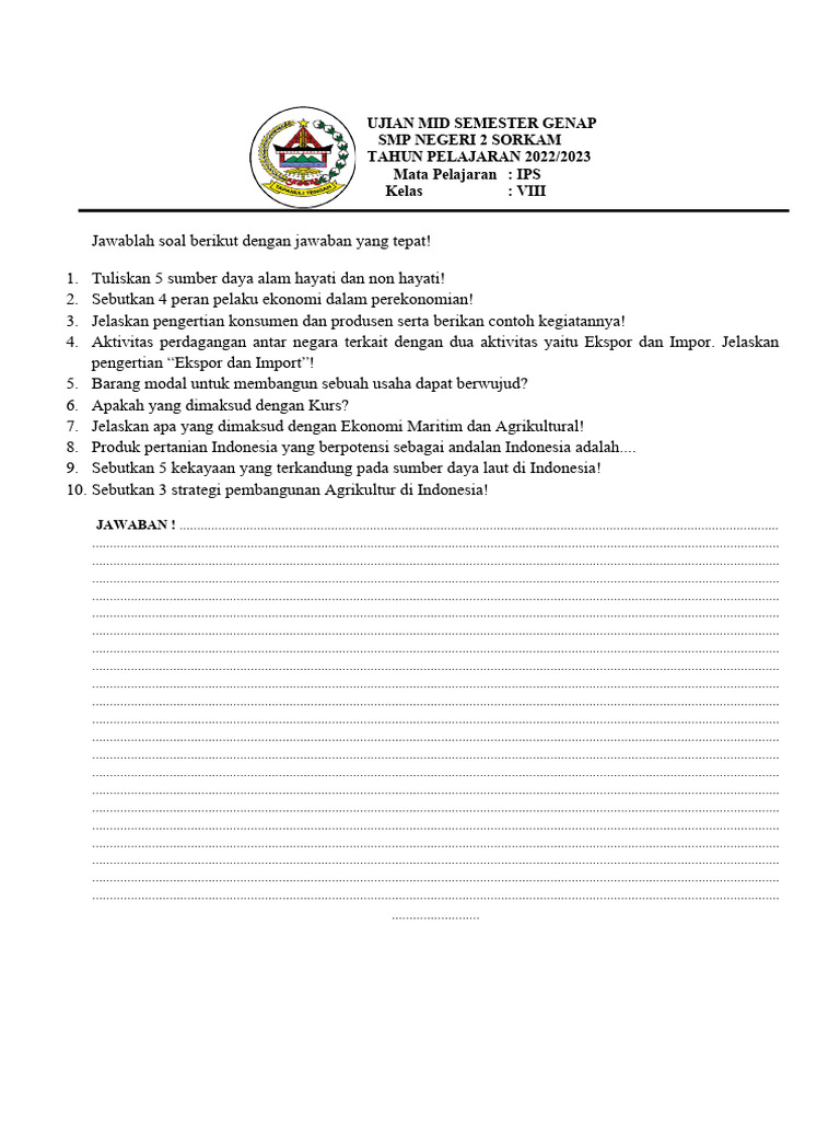 SOAL UTS IPS KELAS 8 SEM 2 | PDF