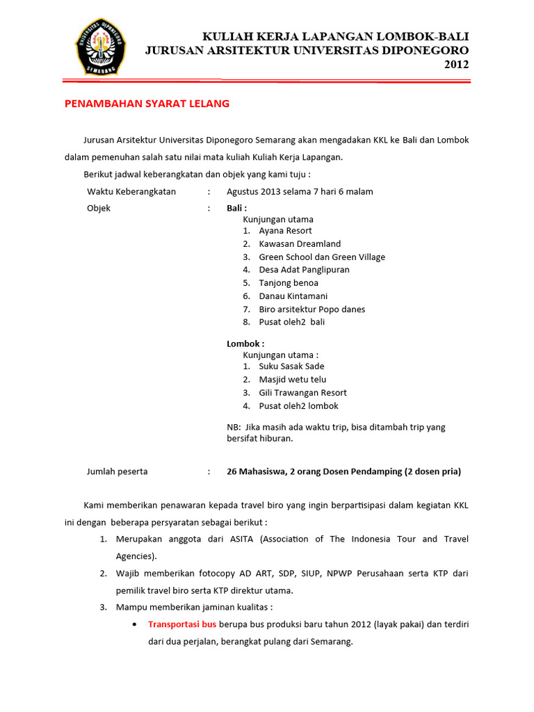 Syarat Lelang KKL Bali-Lombok 2013 | PDF