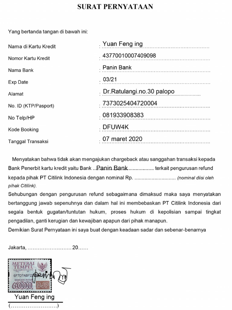 Surat Pengajuan Refund Kartu Kredit NEW-2 | PDF