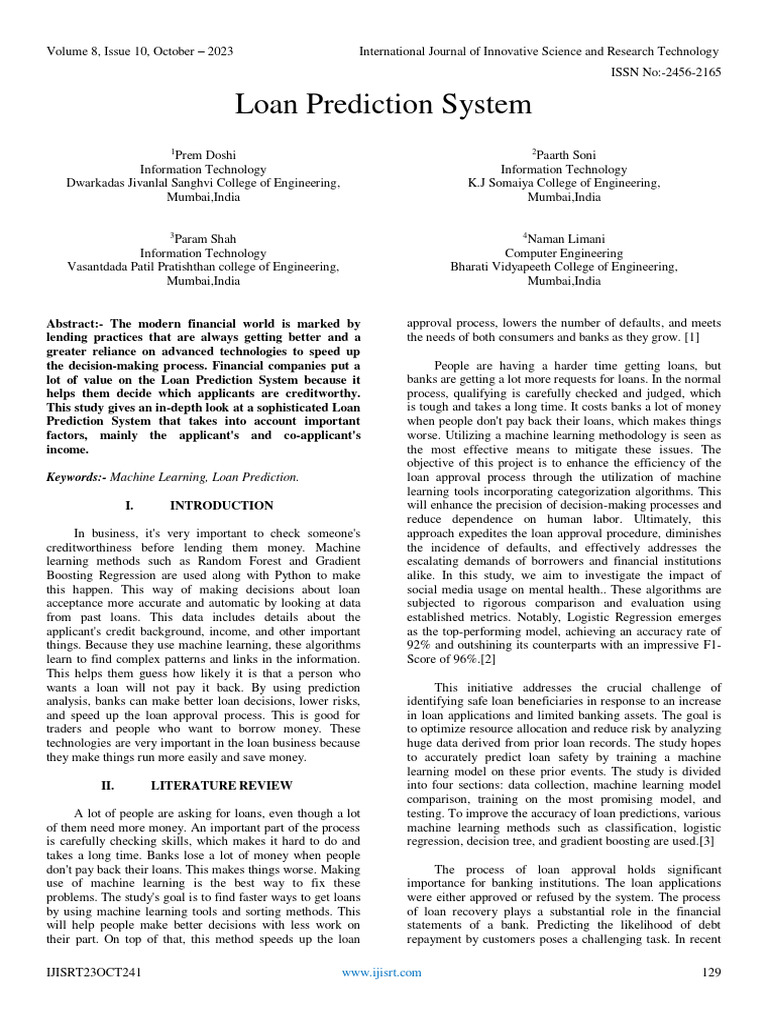 Loan Prediction System | PDF | Machine Learning | Prediction