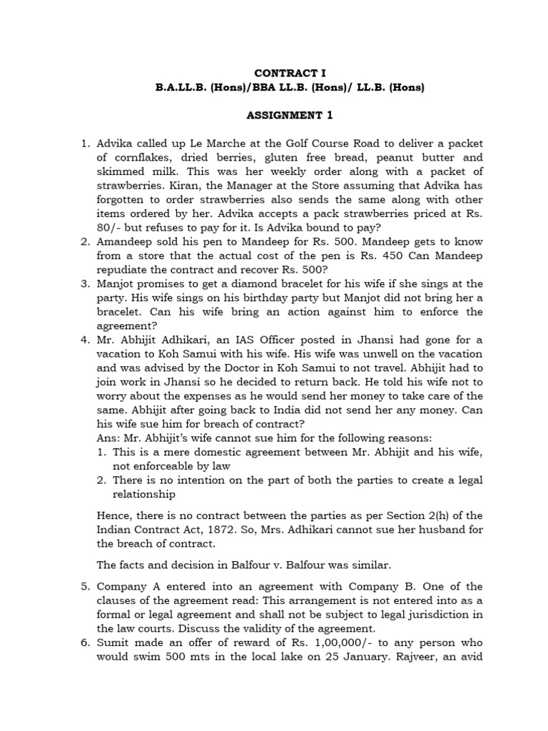 Law of Contract Questions | PDF | Civil Law (Legal System) | Common Law