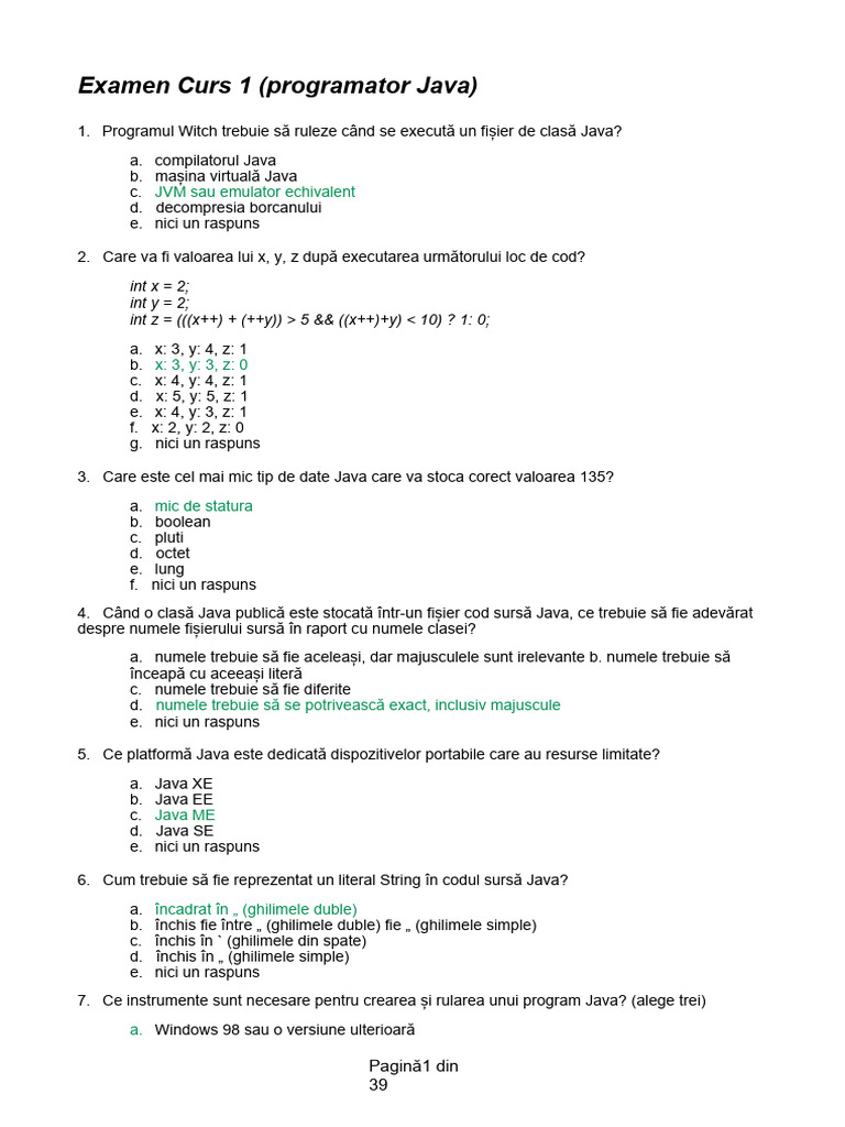 Raspunsuri Examen Java | PDF Raspunsuri Examen Java | PDF