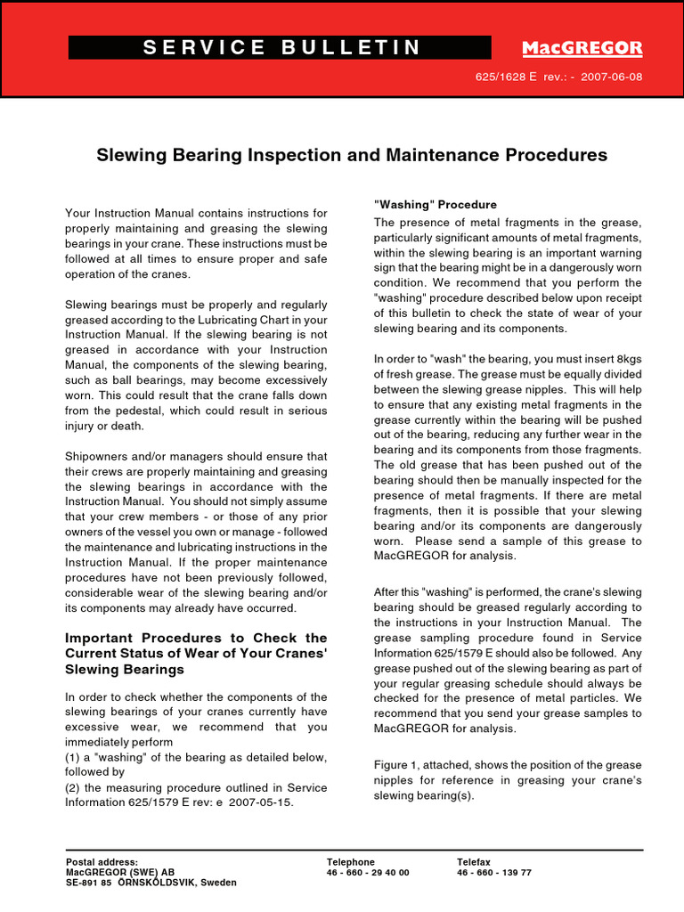 Slewing Bearing Inspection and Maintenance Procedures | PDF