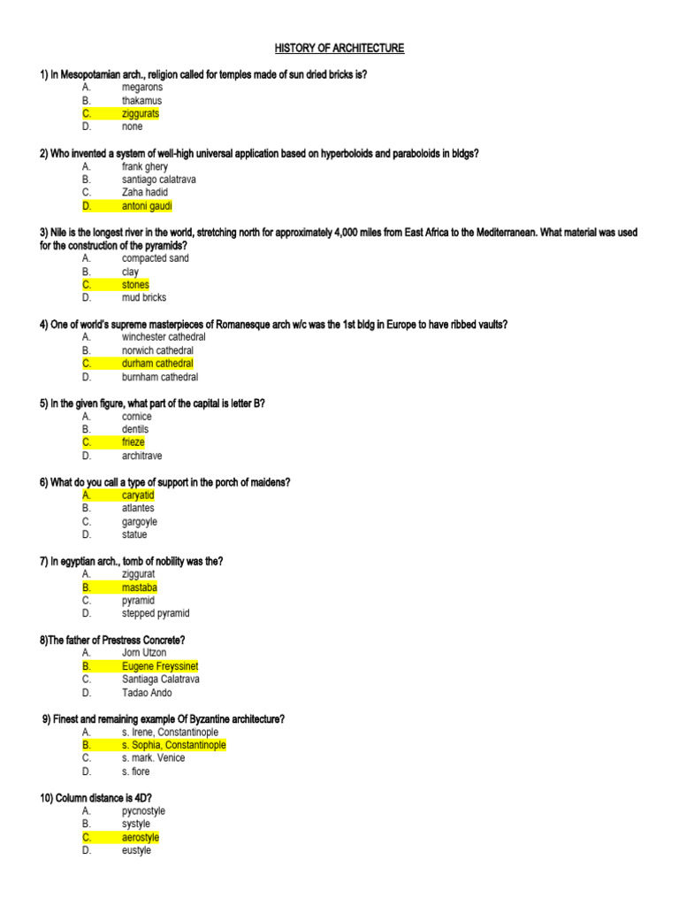 HISTORY_OF_ARCHITECTURE_-_MULTIPLE_CHOICE_QUESTIONS | PDF