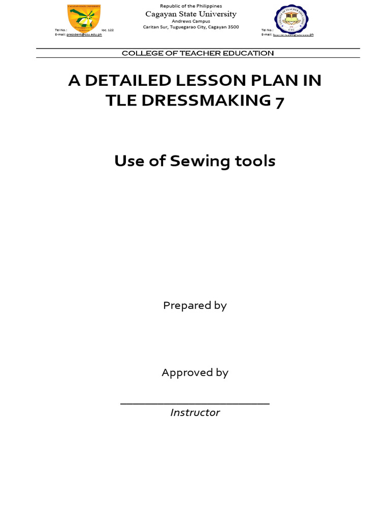 A Detailed Lesson Plan in Tle Dressmaking 7 Use of Sewing Tools | PDF ...