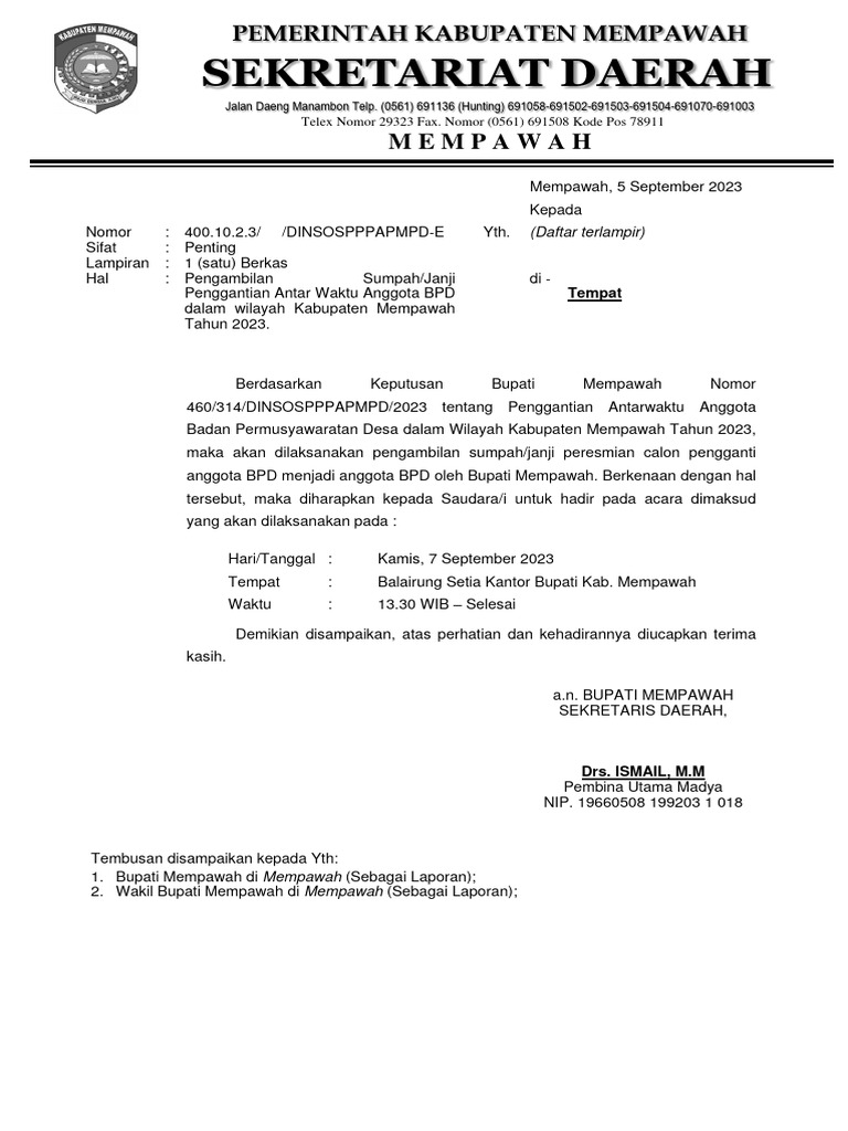 Undangan PAW BPD Tahun 2023 | PDF