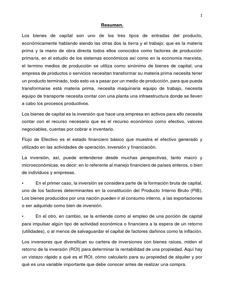 Resumen Inversion de Bienes A Capital | PDF | Tasa interna de retorno | Inversiones