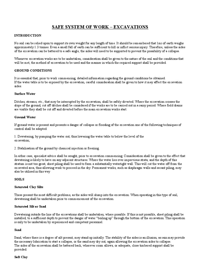 Safe System of Work Excavations | PDF | Deep Foundation | Excavation ...