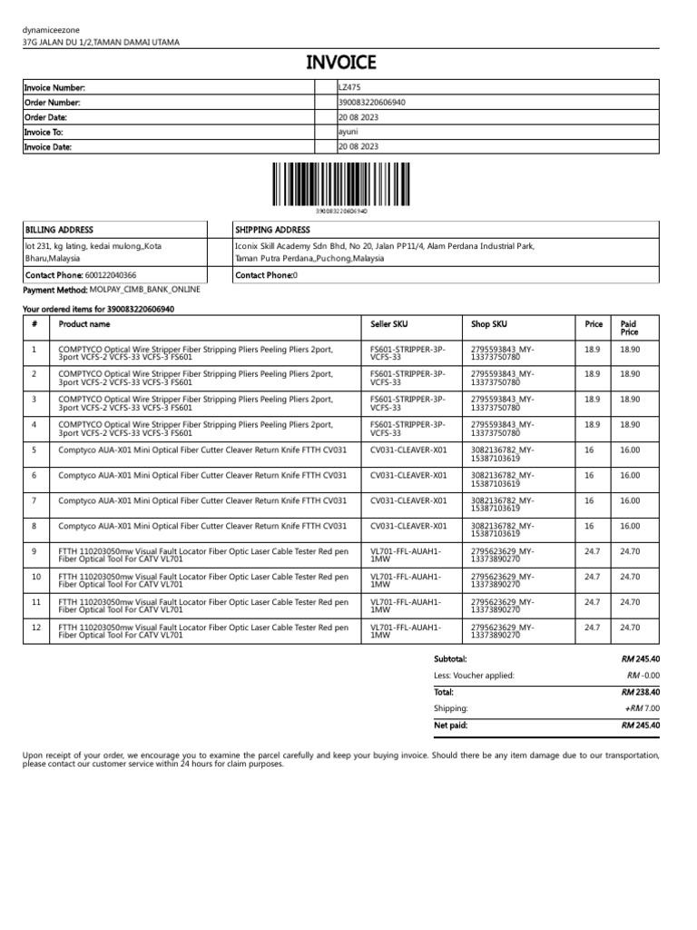 Invoice | PDF | Fiber To The X | Manufactured Goods
