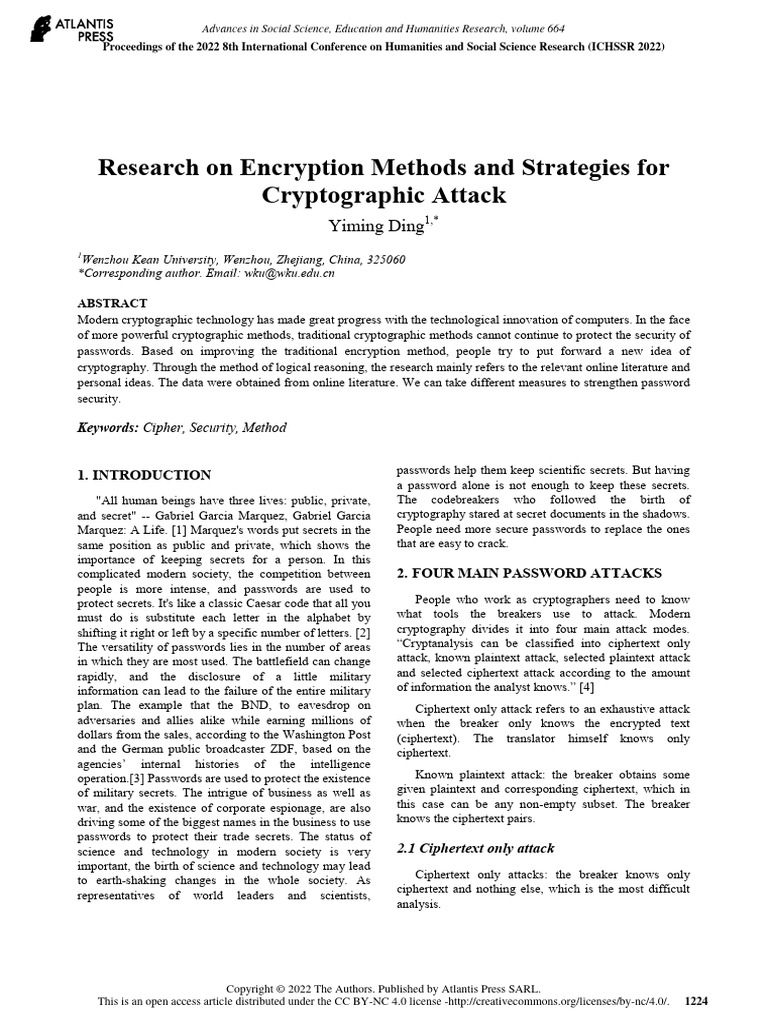 Research On Encryption Methods and Strategies For Cryptographic Attack ...