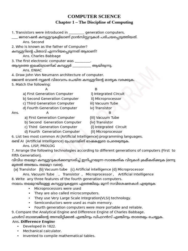 Computer Science Complete Revision Questions by ACT Malappuram | PDF