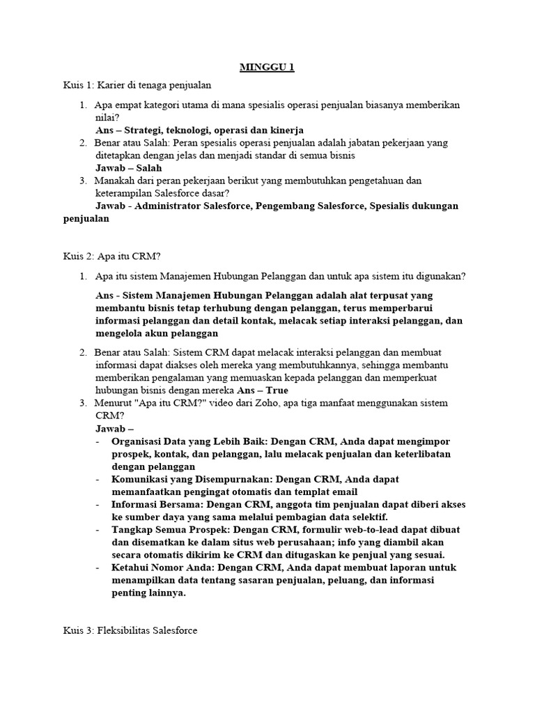 Jawaban Kuis Ikhtisar Penjualan Dan CRM (Pathstream) . | PDF | Bisnis Jawaban Kuis Ikhtisar Penjualan Dan CRM (Pathstream) . | PDF | Bisnis