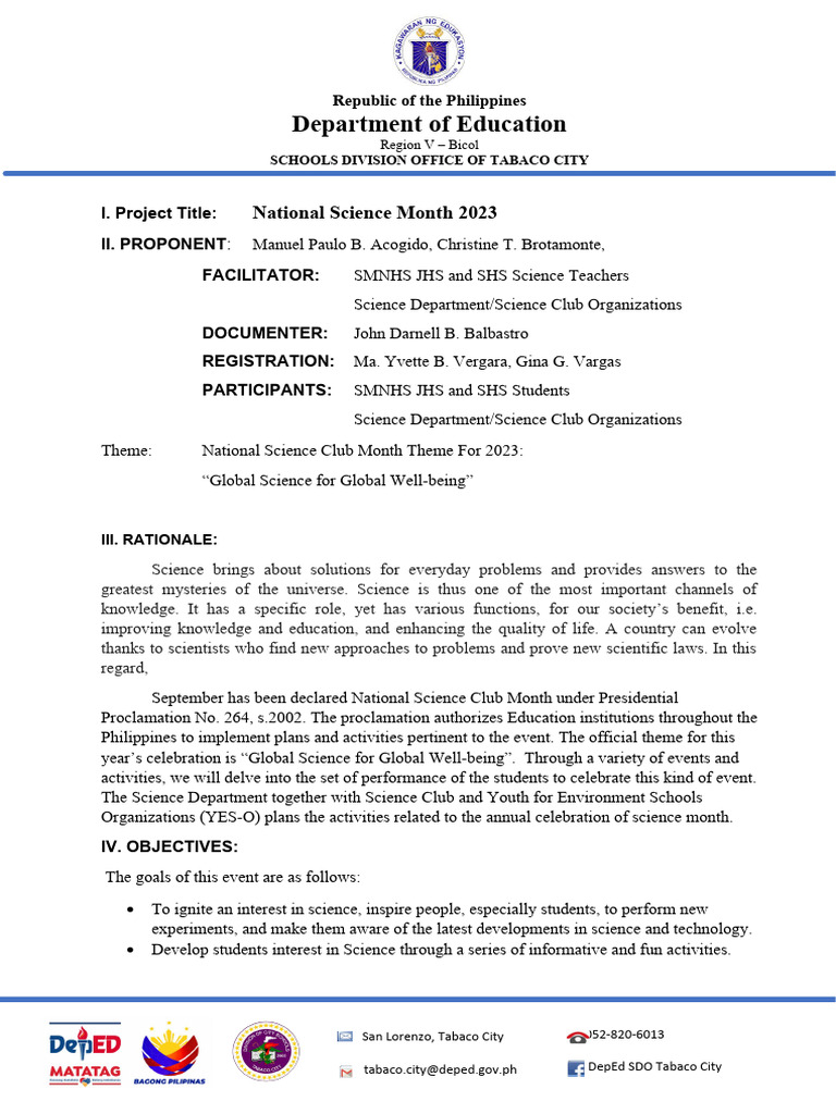 Proposal For Sci Month Celebration | PDF | Science | Cognition