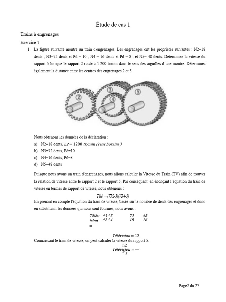 Exercice sur les Trains d'Engrenages | PDF | Physique appliquée et ...