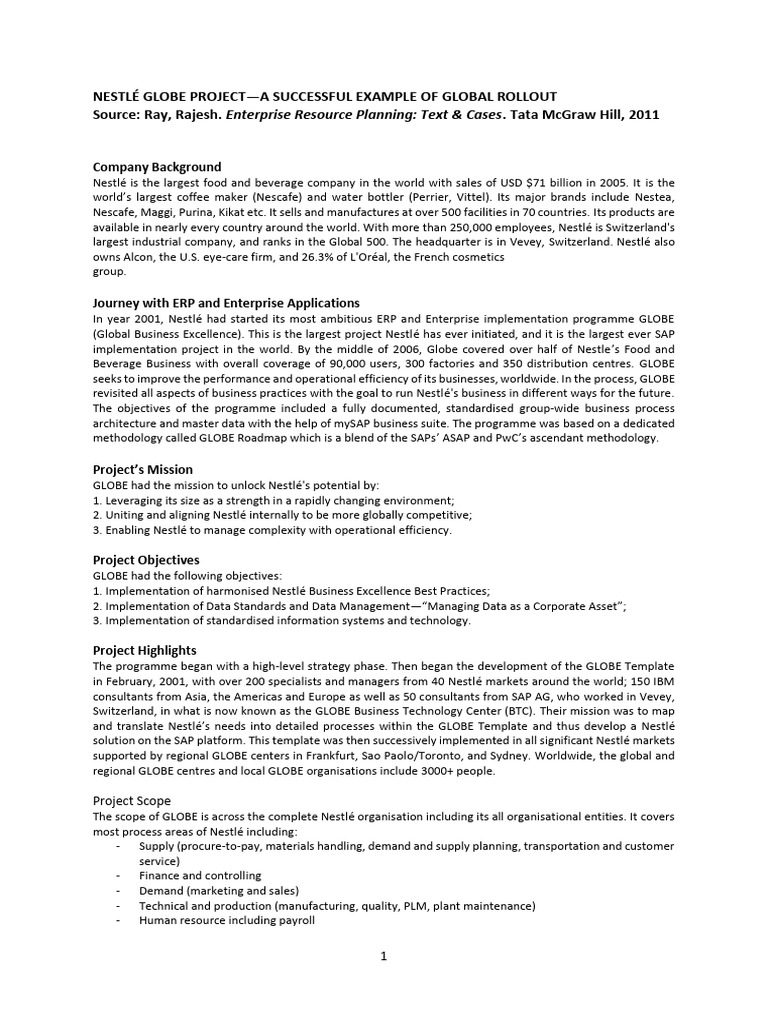 Nestlé Globe Project (Successful) | PDF | Nestlé | Computing