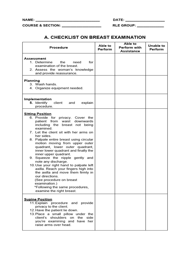 Checklist For Breast Examination | PDF | Clinical Medicine | Medical ...