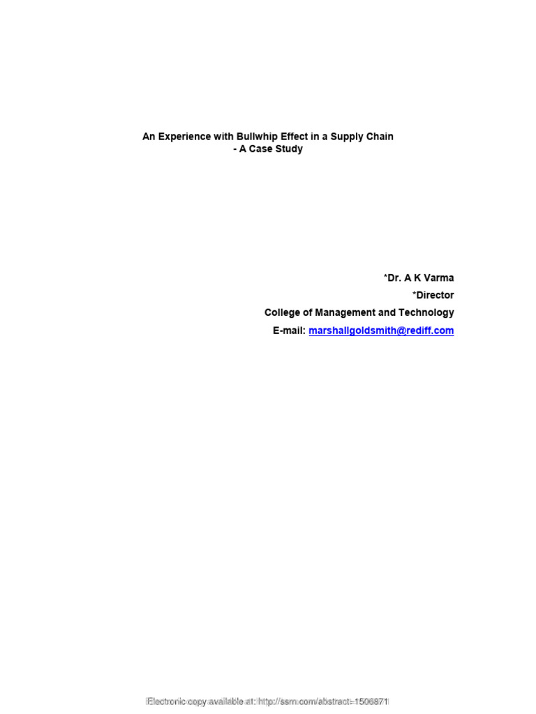 An Experience With Bullwhip Effect in A Supply Chain - A Case Study | PDF | Supply Chain | Marketing