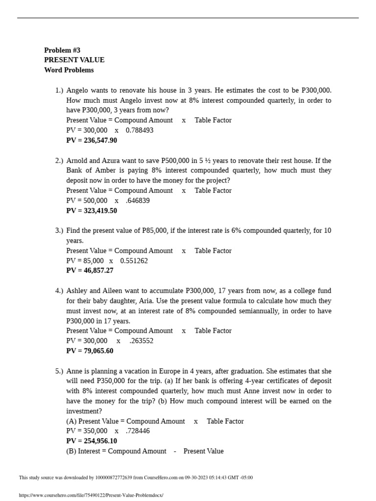 Present Value Problem | PDF | Present Value | Interest