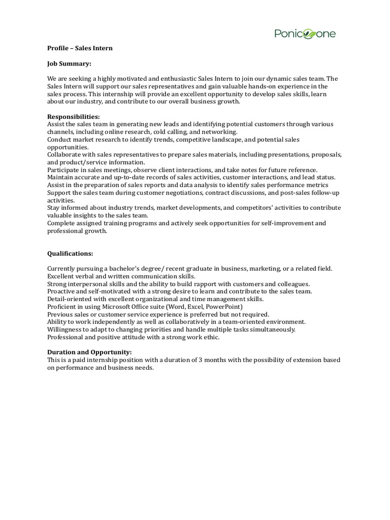 Sales Intern Job Description | PDF