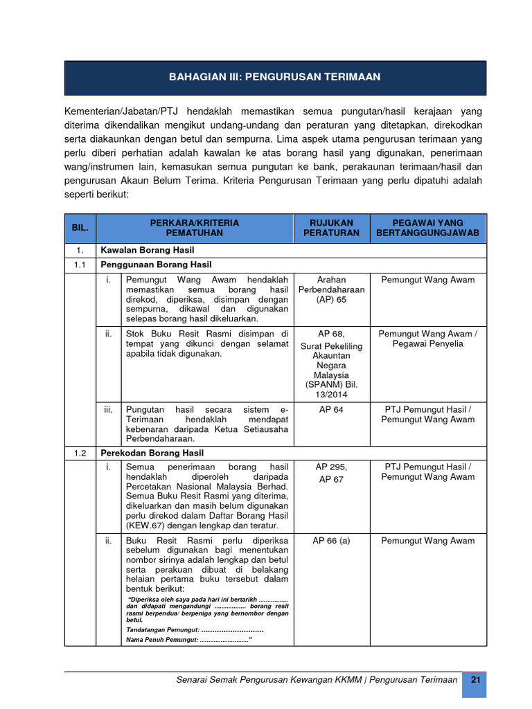 Bahagian III - Pengurusan Terimaan | PDF