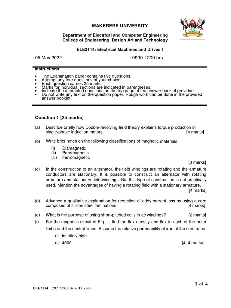 ELE3114 Electrical Machines and Drives I Final Exam May 2022 Ver 3 ...