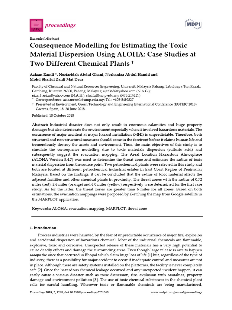 ALOHA Toxic Dispersion Modelling Study | PDF | Hazards | Wound