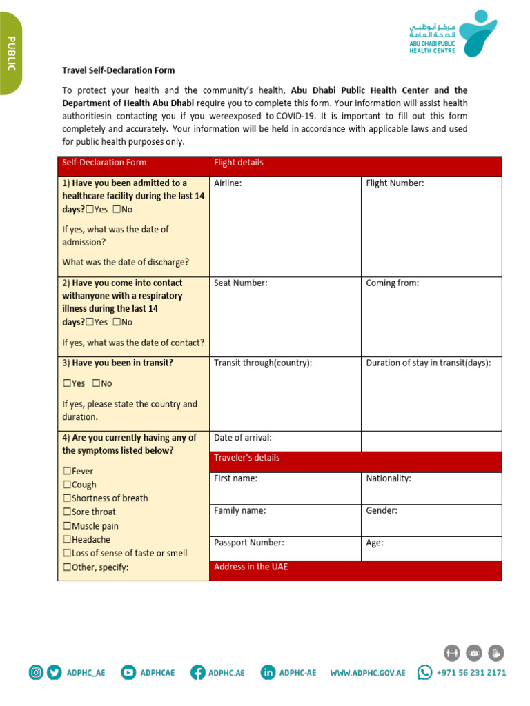 Self-Declaration Form Flight Details | PDF | Health Sciences | Causes ...