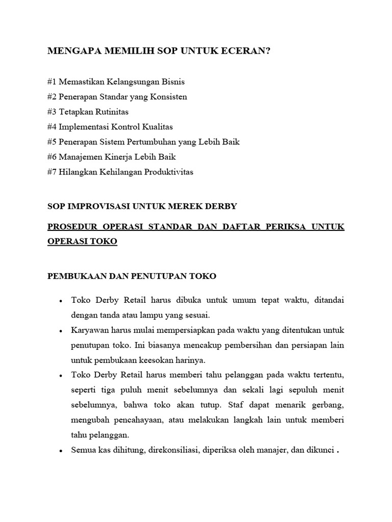 Sop Untuk Ritel | PDF