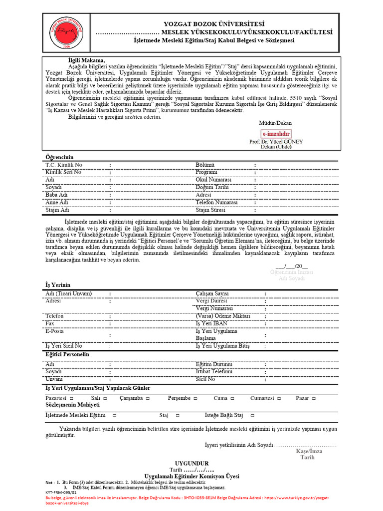 1.staj Kabul Belgesi Ve Sözleşmesi | PDF