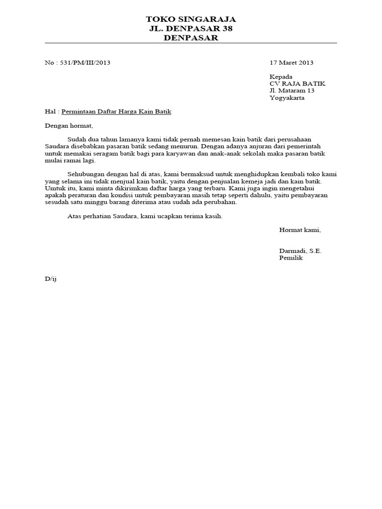 Contoh Surat Bentuk Indonesia Lama | PDF