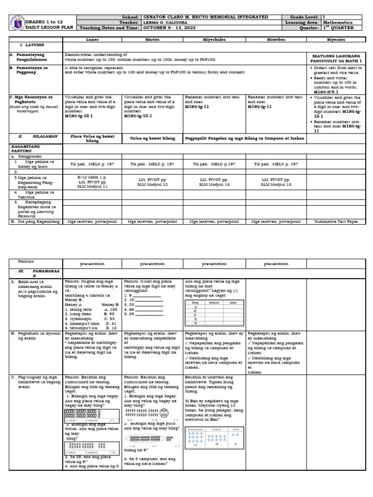 Math1 DLL Q1 Week 6 | PDF