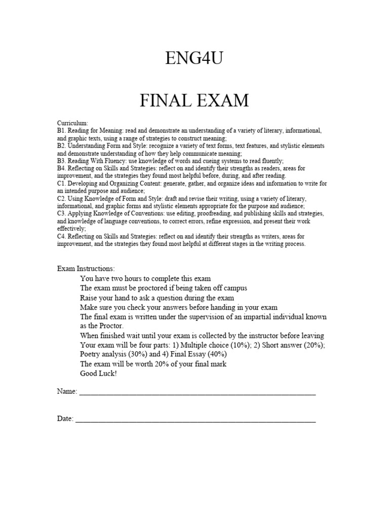 ENG4U Final Exam Overview | PDF
