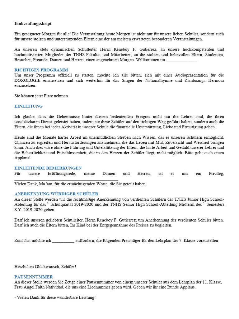 Emcee-Skript Für Den Tag Der Anerkennung | PDF